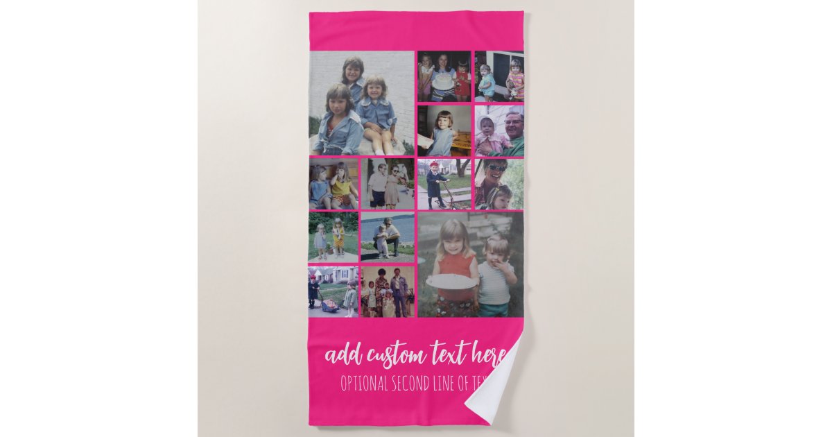 Instagram Collage - 14 photos script - Hot Pink Beach Towel | Zazzle