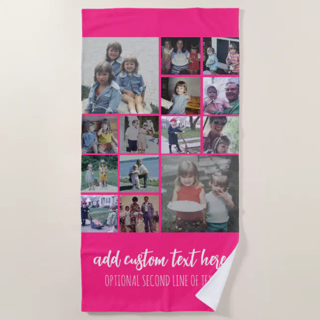 Instagram Collage - 14 photos script - Hot Pink Beach Towel | Zazzle