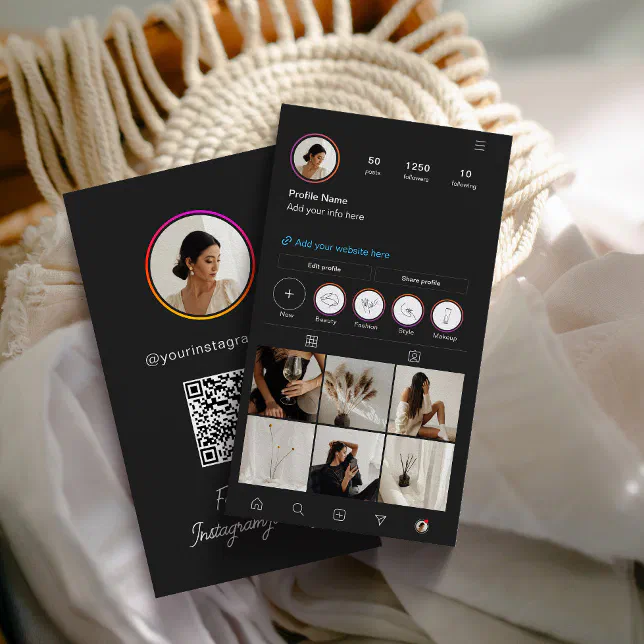 Instagram Dark Theme QR Code 7 Photo Social Media Business Card | Zazzle