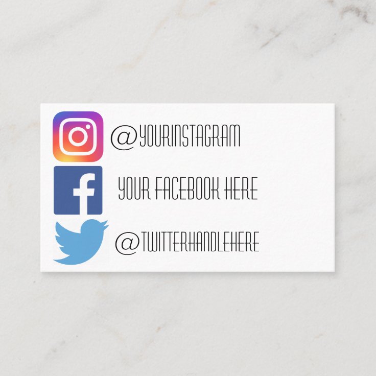 Instagram facebook twitter business card | Zazzle