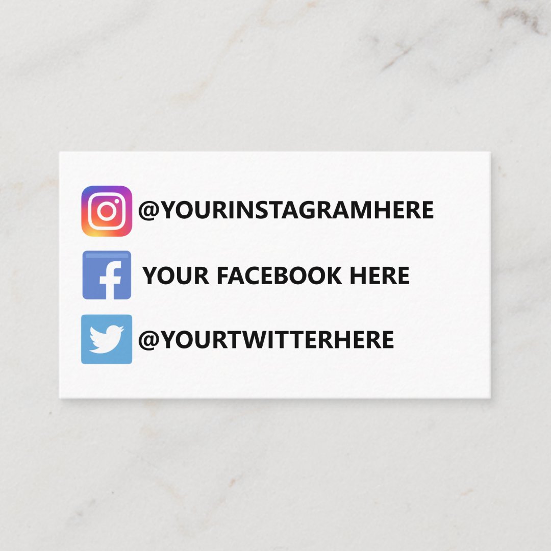 Instagram Facebook Twitter Business Card | Zazzle