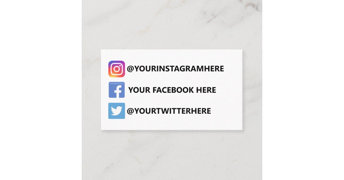 Instagram Facebook Twitter Business Card | Zazzle