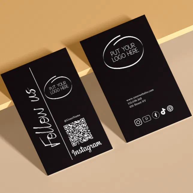 Instagram Follow Us Qr Code Black Business Logo Business Card | Zazzle