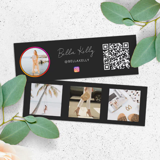 Instagram Photo Social Media Influencer Black Mini Business Card | Zazzle