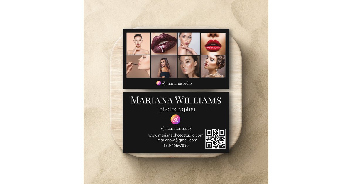 instagram photogrpher 8 photos collage qr code business card | Zazzle