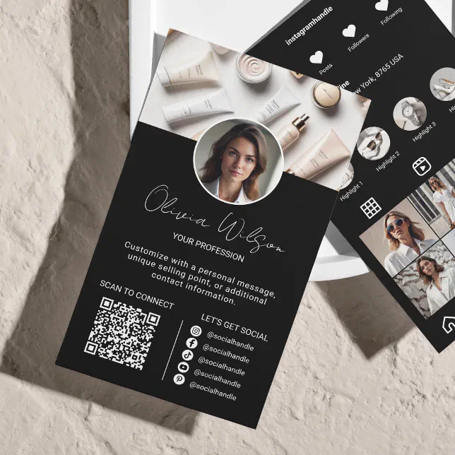 Instagram Scan To Connect QR Code Black Business Card | Zazzle