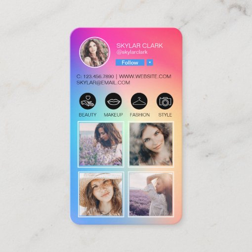 Instagram Social Follow Me Photo Grid Rainbow Business Card | Zazzle