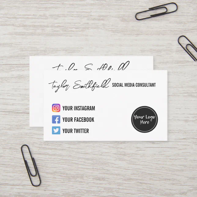 Instagram Twitter Calligraphy Business Card | Zazzle