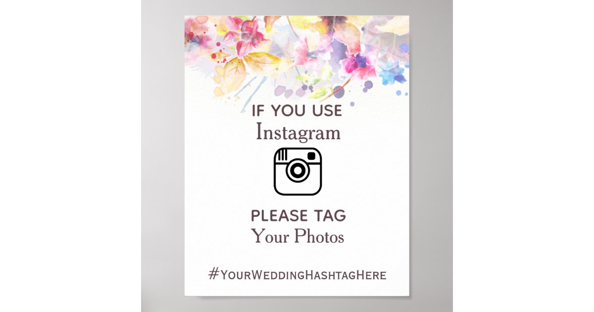 Instagram Watercolor Pastel Floral Wedding Sign | Zazzle