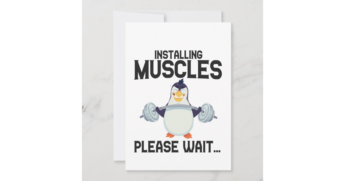 Installing Muscles Please Wait Funny Penguin Bird Invitation | Zazzle