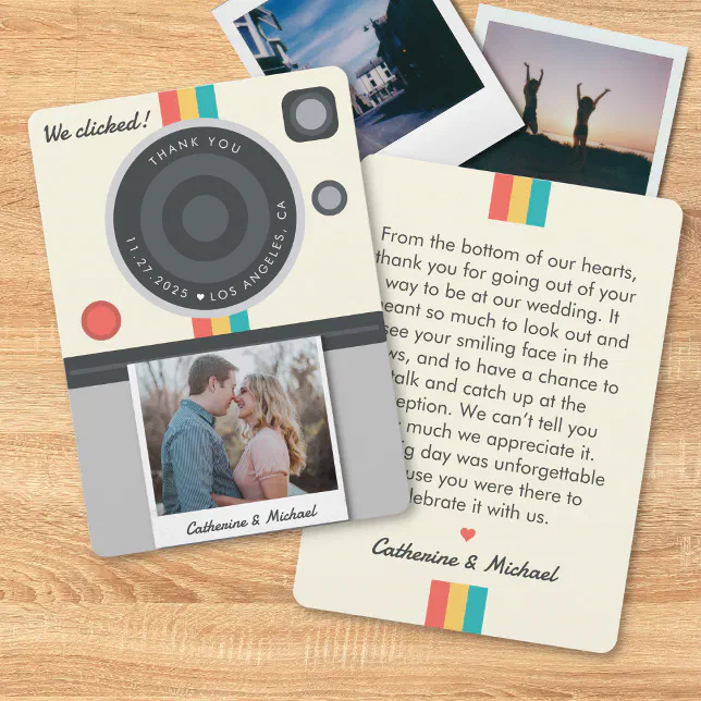 Instant Camera Couple Photo Unique Thank You Card | Zazzle