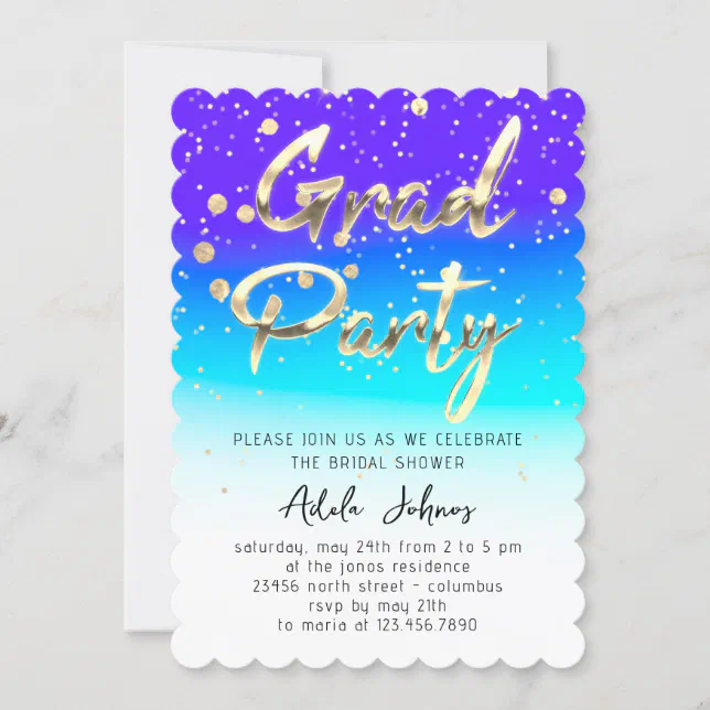 Instant Download Graduate Party Gold Blue Spark Invitation | Zazzle