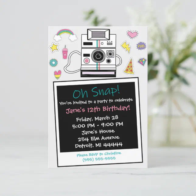 Instant Film Camera Birthday Party Invitation | Zazzle