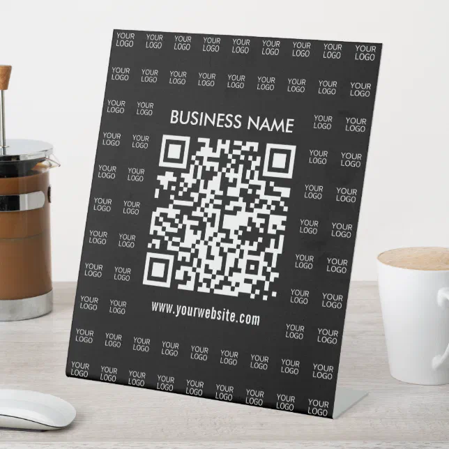 Instantly Create Scannable QR code & Logo Pattern Pedestal Sign | Zazzle