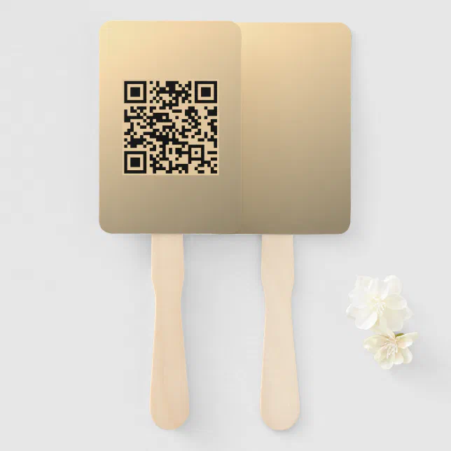 Instantly Editable QR code Template | Faux Gold Hand Fan | Zazzle