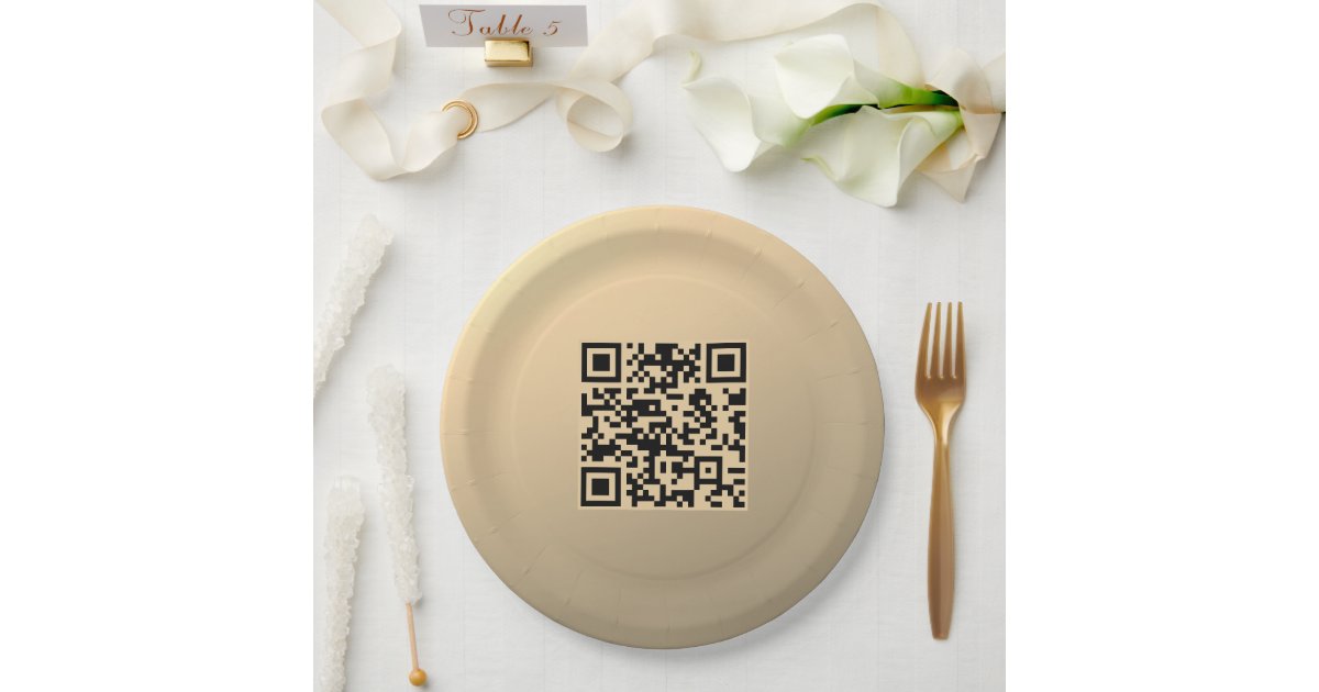 Instantly Editable QR code Template | Faux Gold Paper Plates | Zazzle