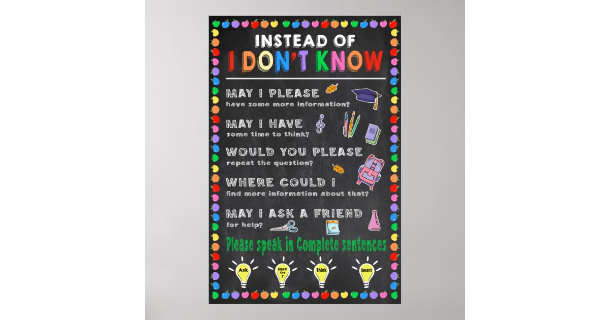Instead Of I Don't Know Growth Mindset Poster | Zazzle