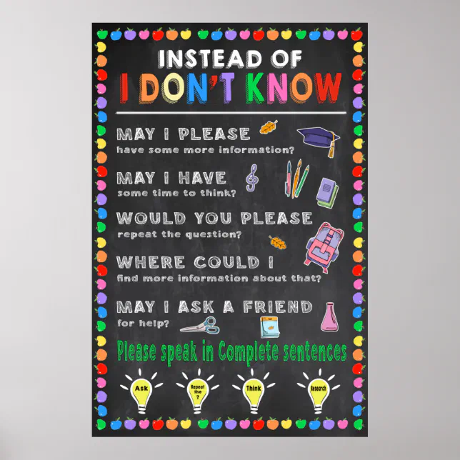 Instead Of I Don't Know Growth Mindset Poster | Zazzle
