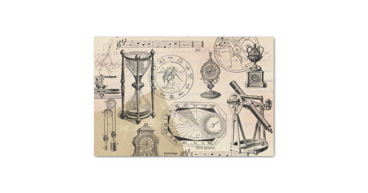 Instruments of the Hour Steampunk Hourglass Tissue Paper | Zazzle