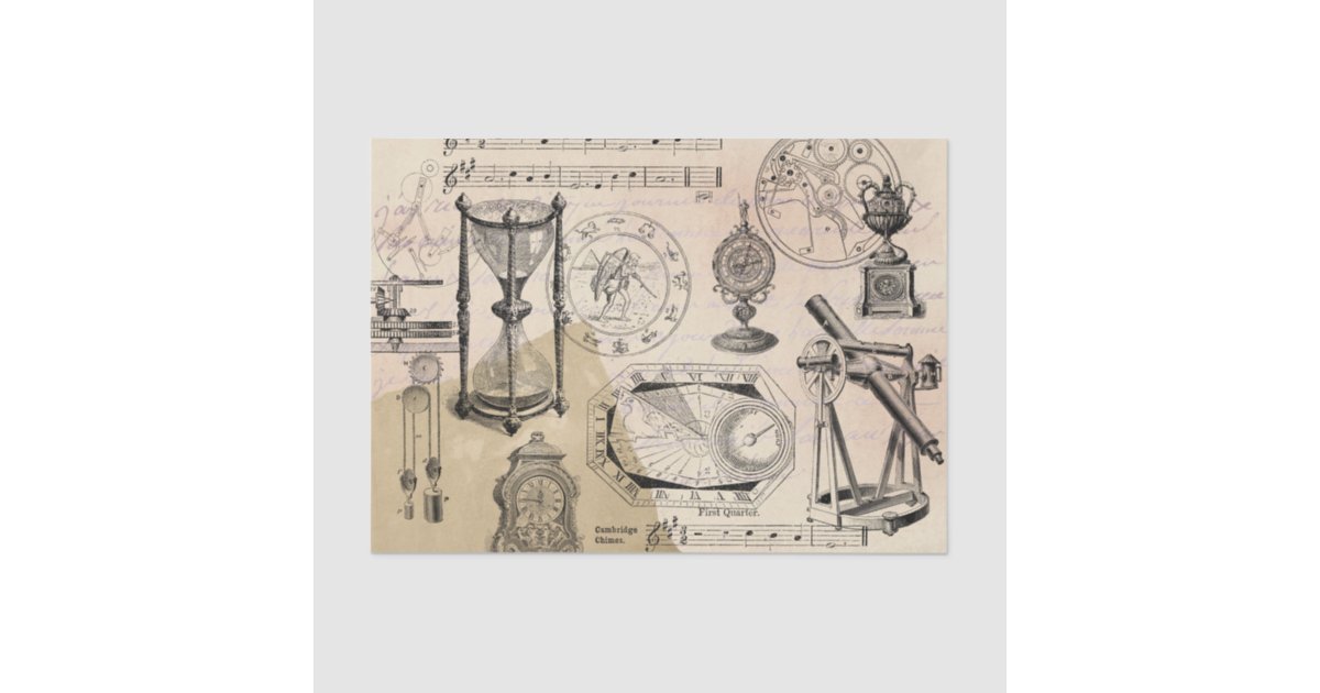 Instruments of the Hour Steampunk Hourglass Tissue Paper | Zazzle