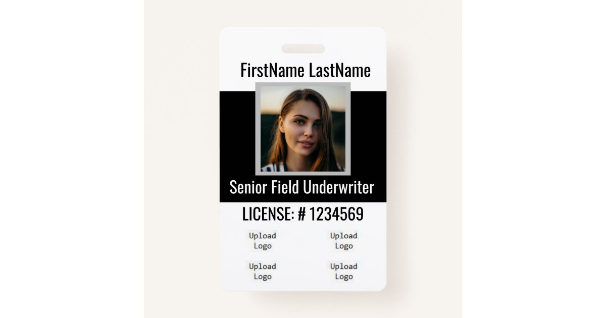 Insurance Agent Badge Front &Back Black 4logos | Zazzle