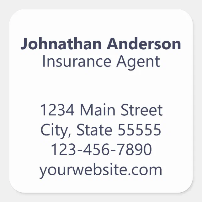 Insurance Agent Midnight Blue White Promotional Square Sticker | Zazzle
