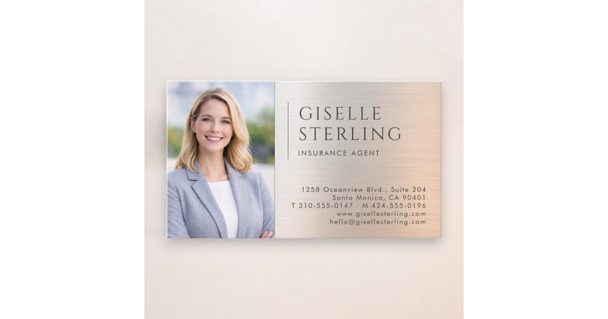 Insurance Agent Photo Brushed Metal Business Card | Zazzle
