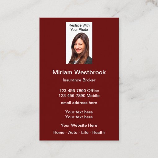Insurance Agent Photo Template Business Cards | Zazzle