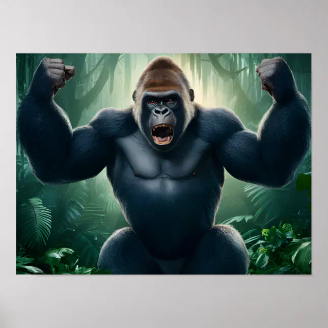 Intense Jungle Scene: Angry King Kong Gorilla Poster | Zazzle