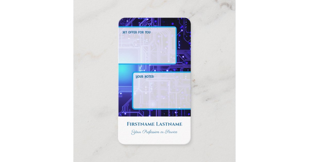 Interactive personal offer and customer notes neon business card | Zazzle