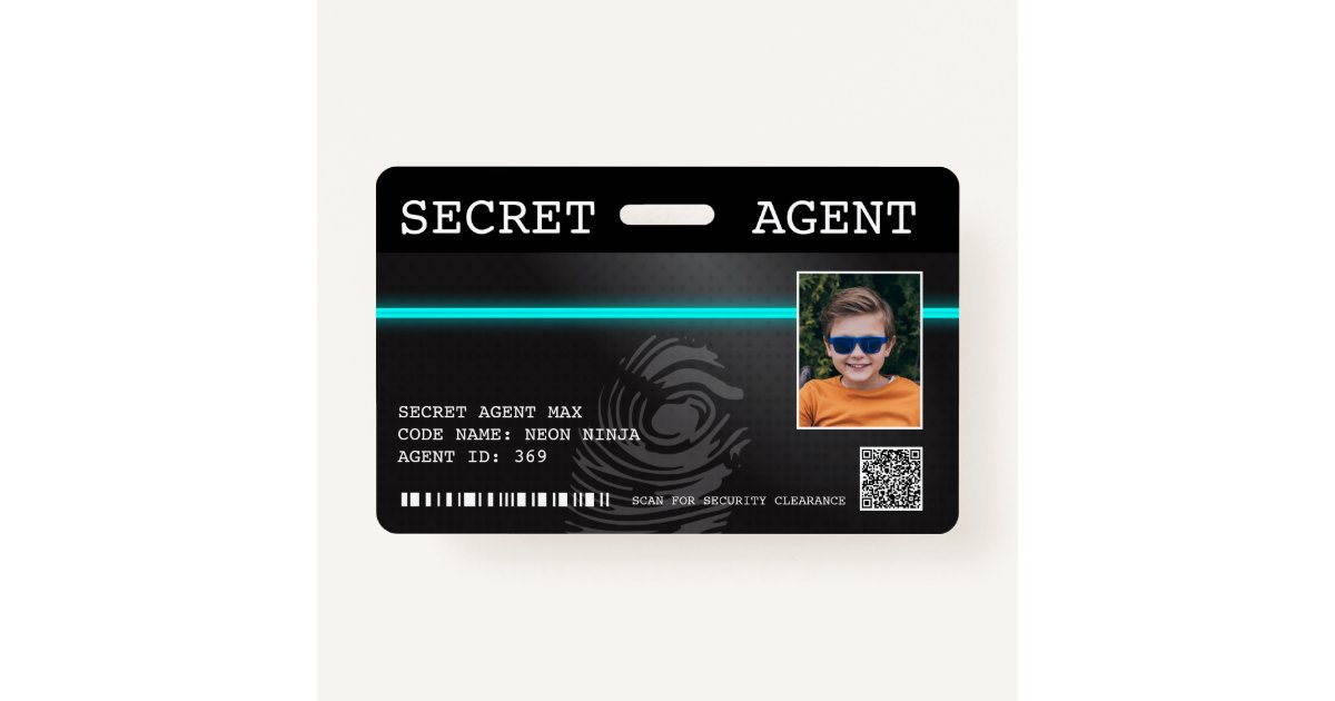 Interactive Secret Agent Spy Badge - Black/Teal | Zazzle