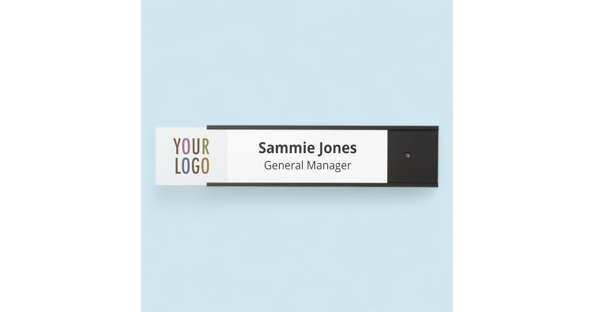 Interchangeable Door Name Plate with Logo Black | Zazzle