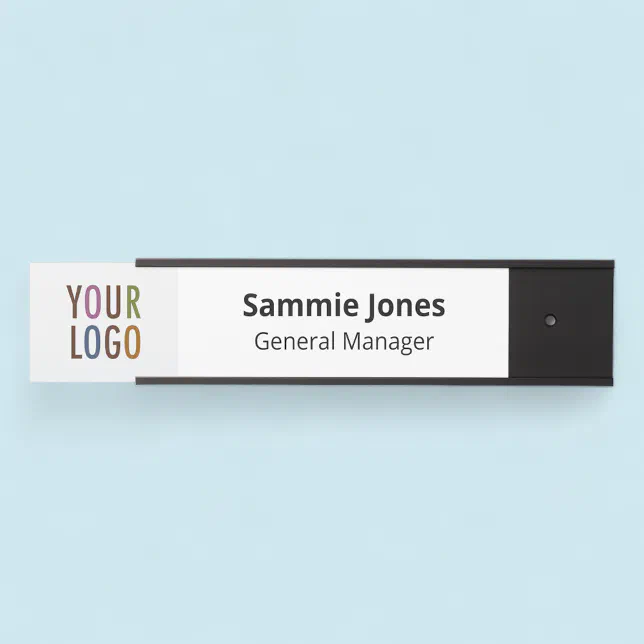 Interchangeable Door Name Plate with Logo Black | Zazzle