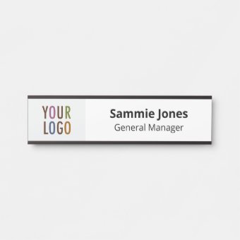 Interchangeable Door Name Plate with Logo Black | Zazzle