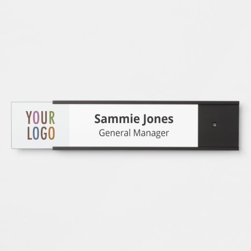 Interchangeable Door Name Plate with Logo Black | Zazzle