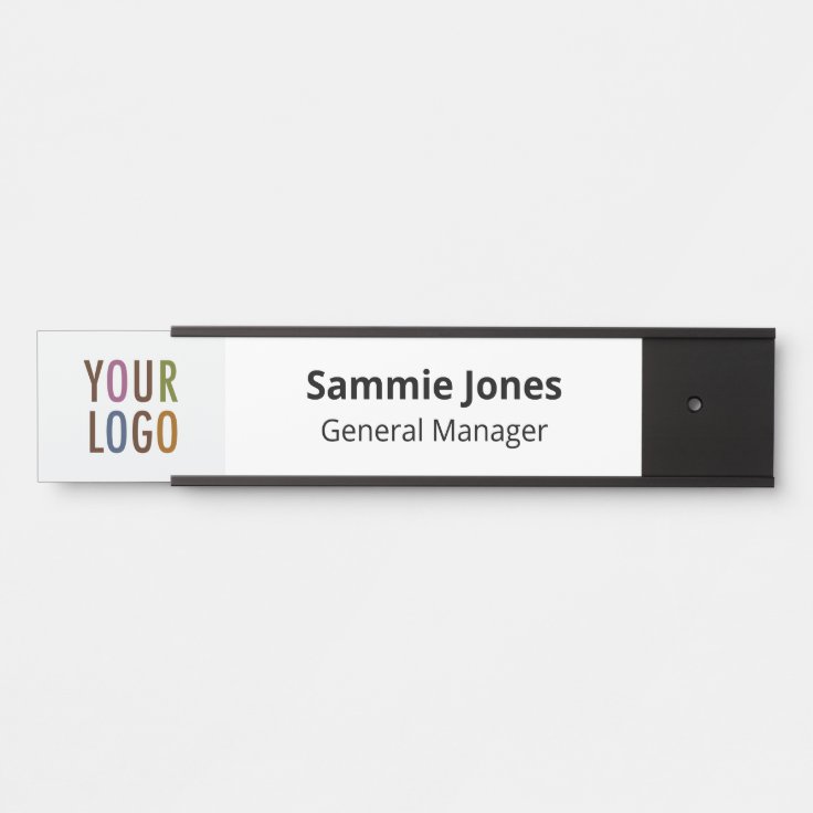 Interchangeable Door Name Plate with Logo Black | Zazzle