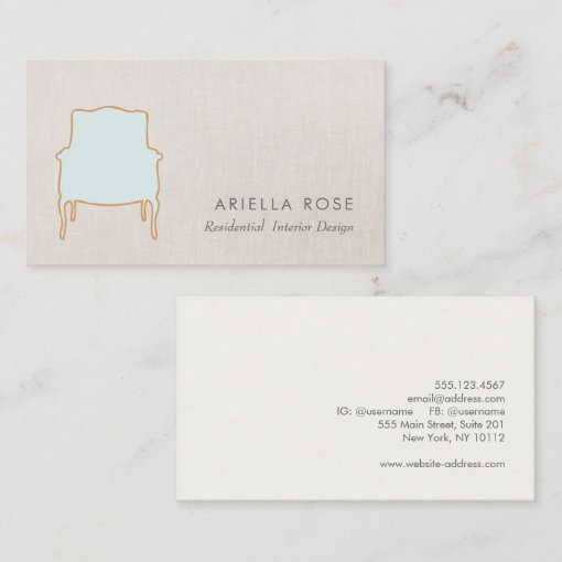Interior Design French Chair Business Card | Zazzle