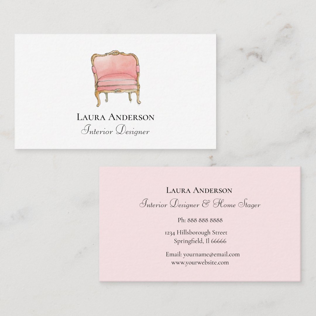 Interior Design Pink French Chair Business Card | Zazzle