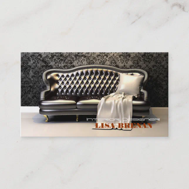Interior Designer Black Sofa Modern Leathern Black Business Card | Zazzle