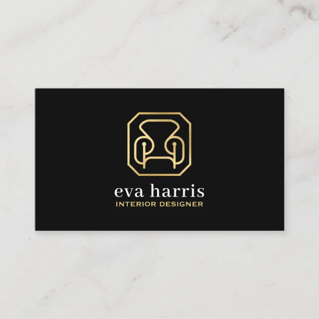 Interior Designer Elegant Black & Gold Logo Business Card | Zazzle