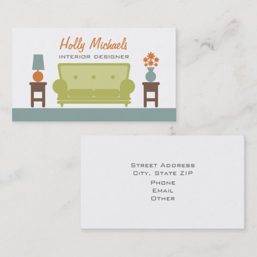 Interior Designer - Green Living Room Sofa Business Card | Zazzle