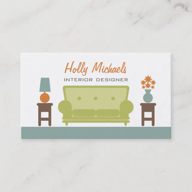 Interior Designer - Green Living Room Sofa Business Card | Zazzle