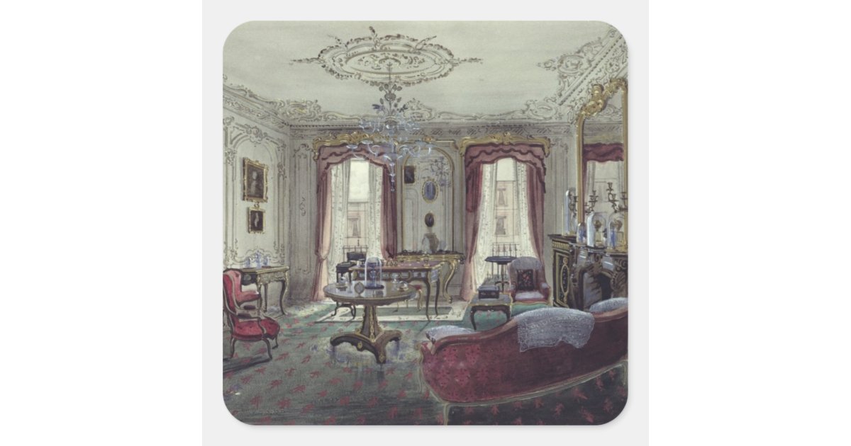 Interior of a drawing room square sticker | Zazzle