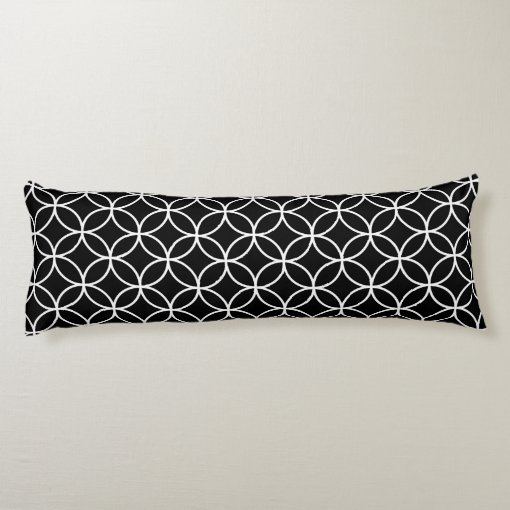 Interlinking Circles Pattern White on Black Body Pillow | Zazzle