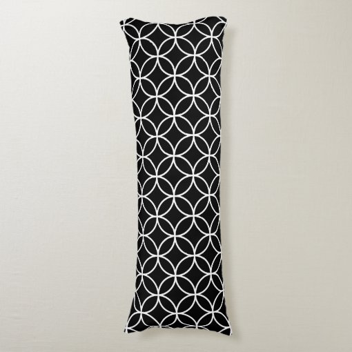 Interlinking Circles Pattern White on Black Body Pillow | Zazzle