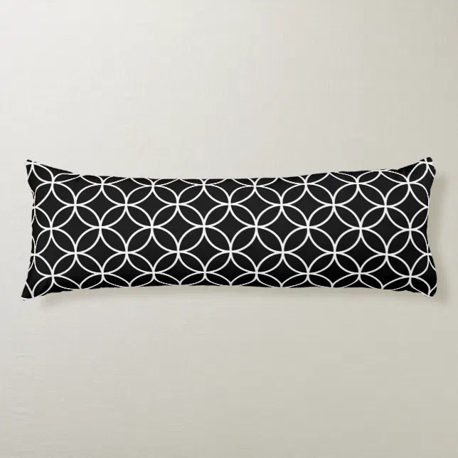Interlinking Circles Pattern White on Black Body Pillow | Zazzle