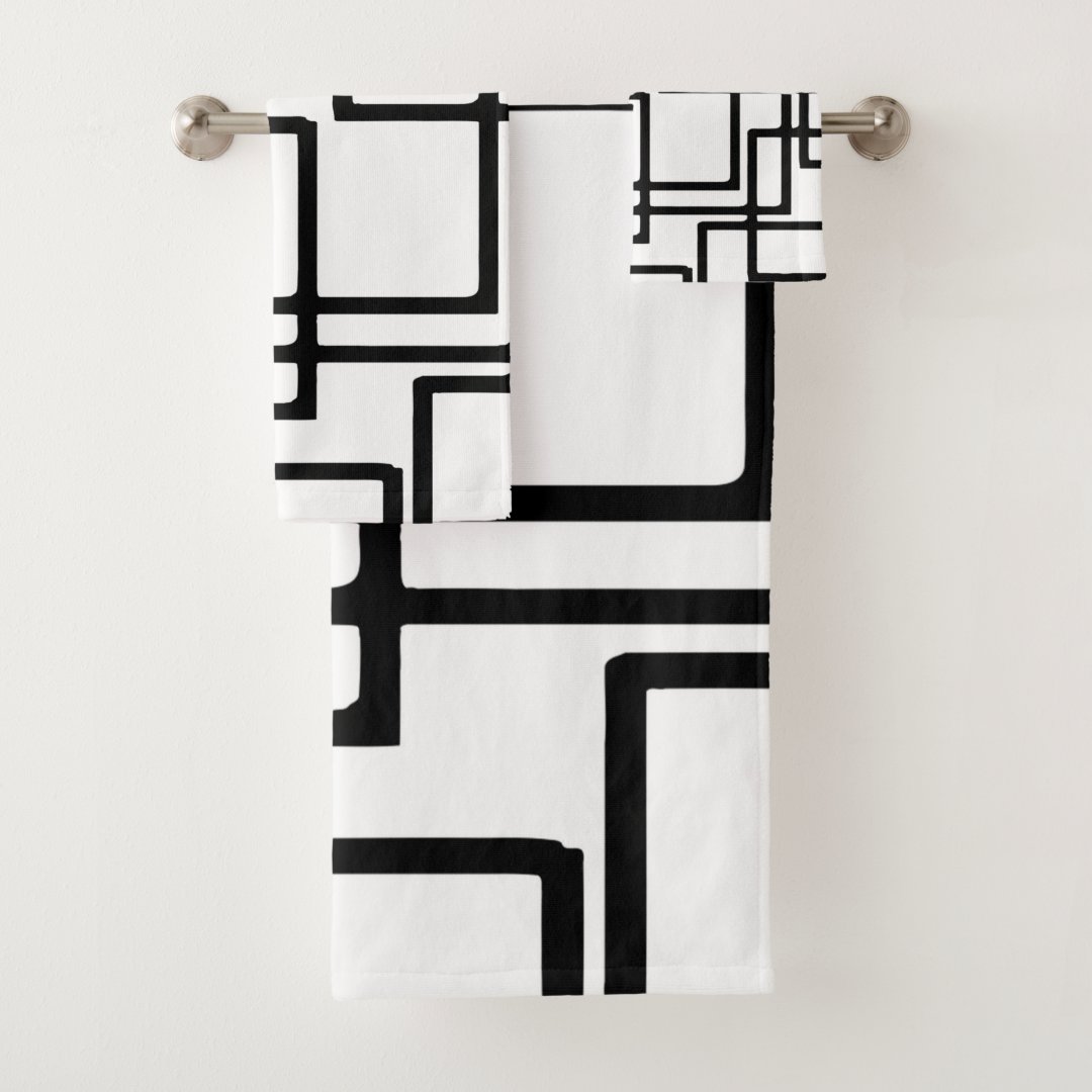 Interlocking Black Squares Artistic Design Bath Towel Set | Zazzle