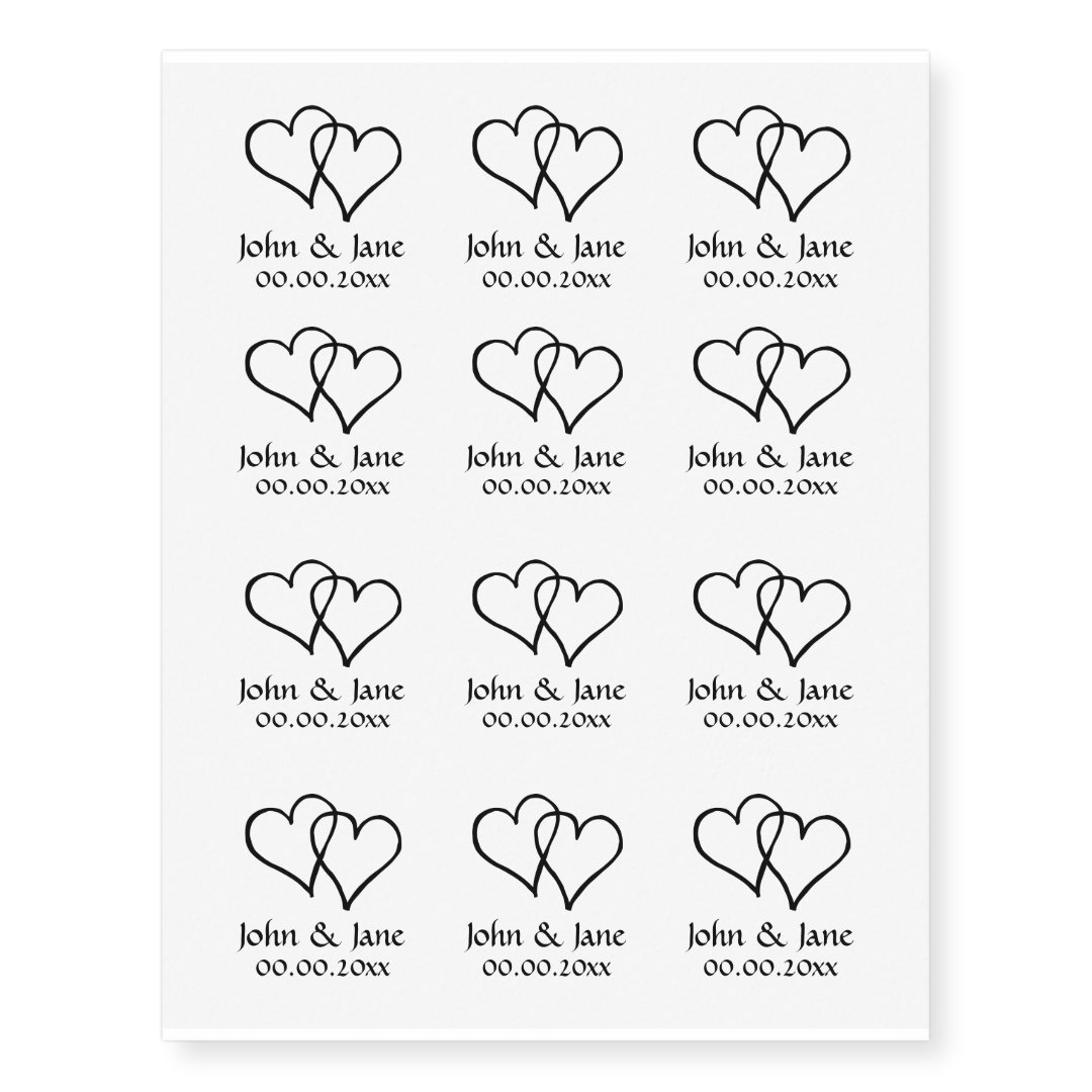 Interlocking hearts custom wedding bride & groom temporary tattoos | Zazzle