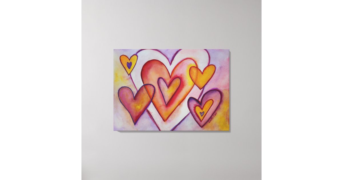 Interlocking Love Hearts Canvas Painting Art Print | Zazzle