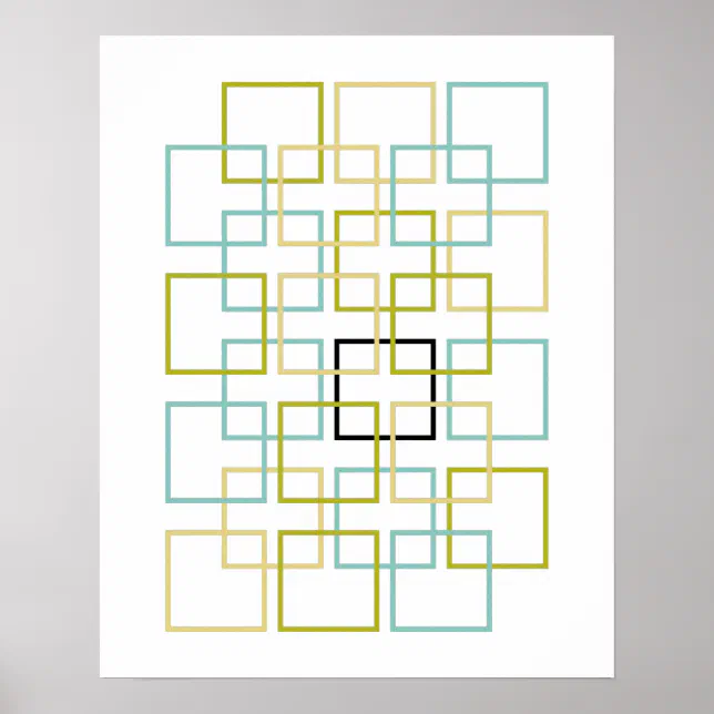 Interlocking Squares Blue Green Yellow Black Poster | Zazzle